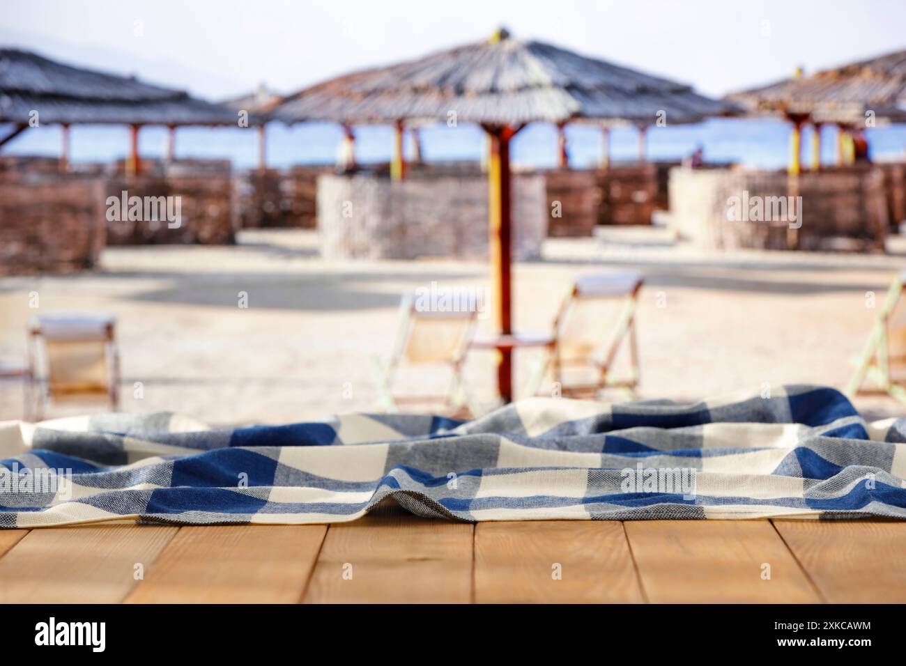 Beach table background with copy space for products. Tropical beach ...