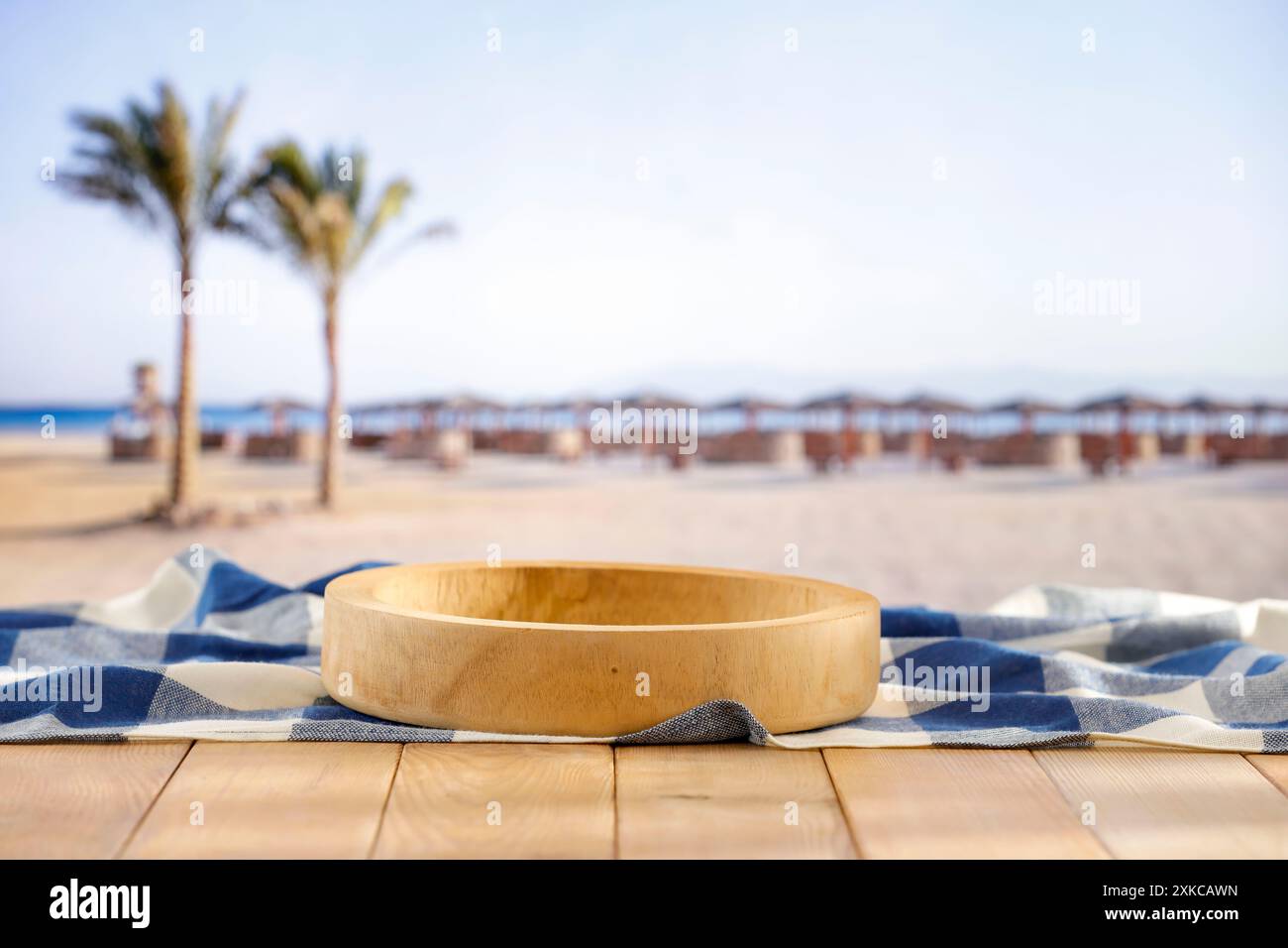 Beach table background with copy space for products. Tropical beach ...