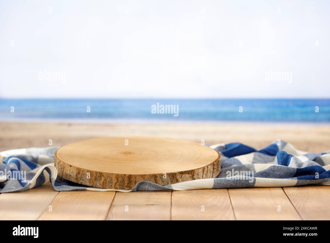 Beach table background with copy space for products. Tropical beach ...