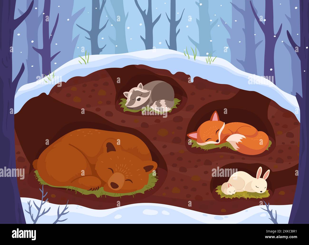Animals sleeping in den. Animal sleep in underground burrow woodland ...