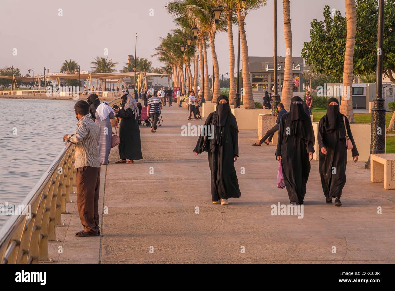 The Arab people including covered Muslim women on the Jeddah waterfront ...