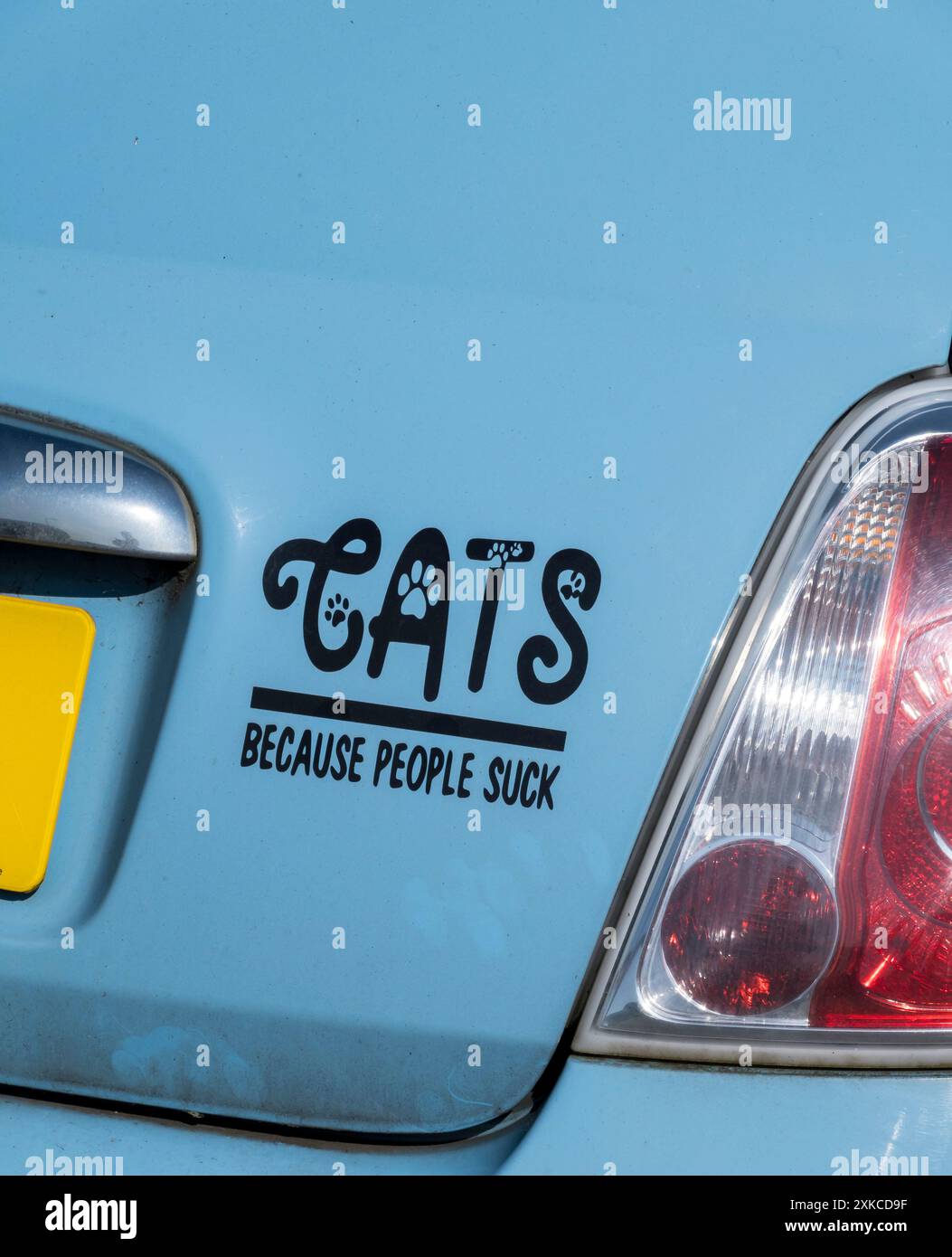 Cats slogan on rear of car Stock Photo - Alamy