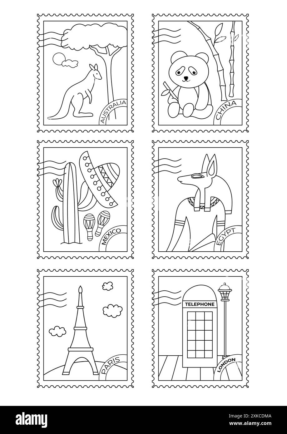 Coloring Page For Adults And Children Features Postage Stamps From ...