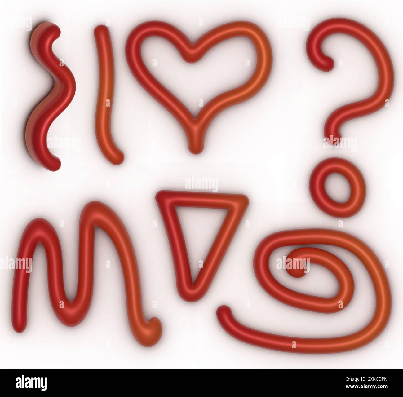 A set of various volumetric red figures drawn by hand on a isolated ...