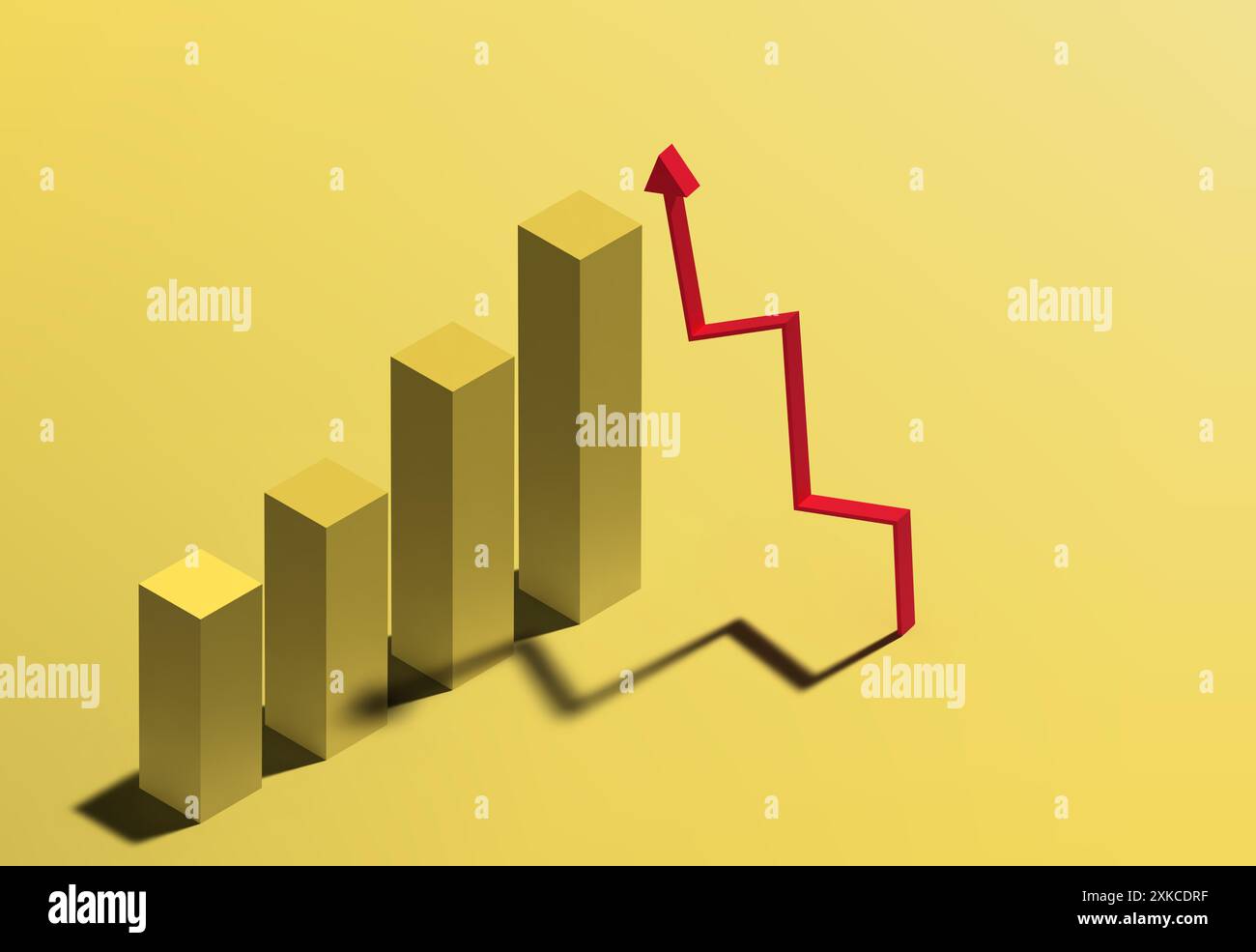 Columns of increasing graph with shadow on yellow background, 3D ...