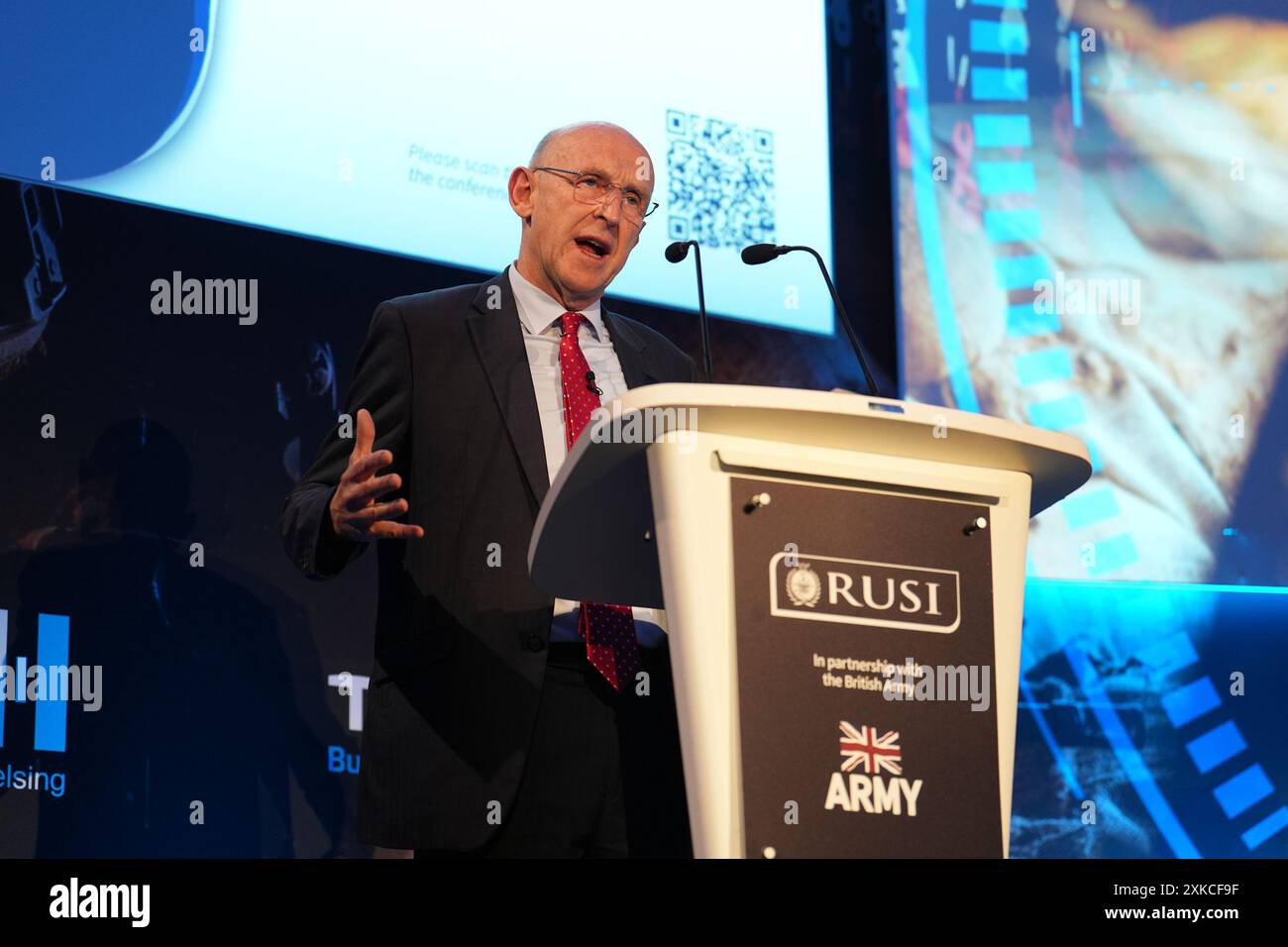 Defence Secretary John Healey, speaking at the Royal United Services ...