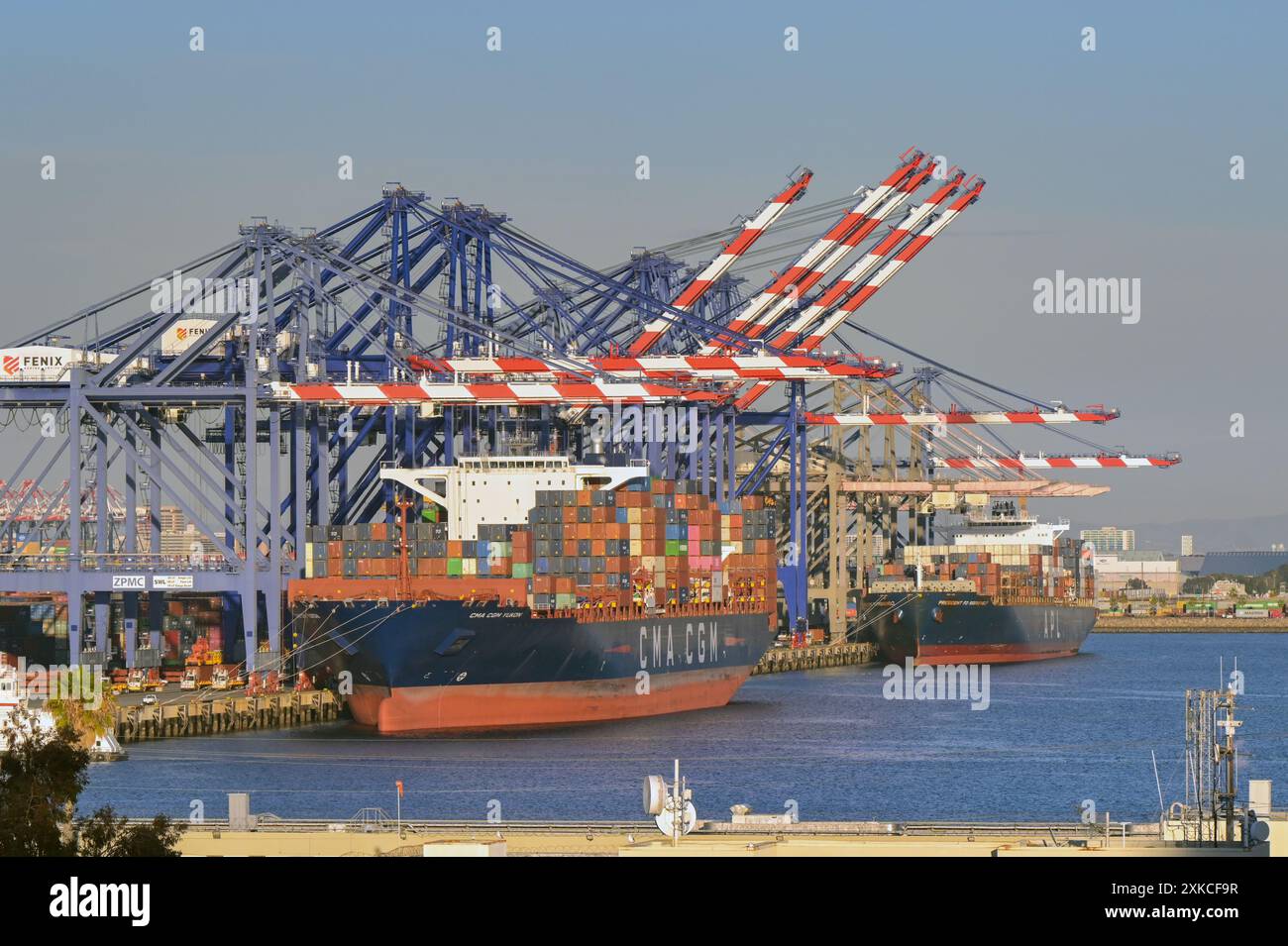 Los Angeles, California, USA - 12 January 2024: Large container ships ...
