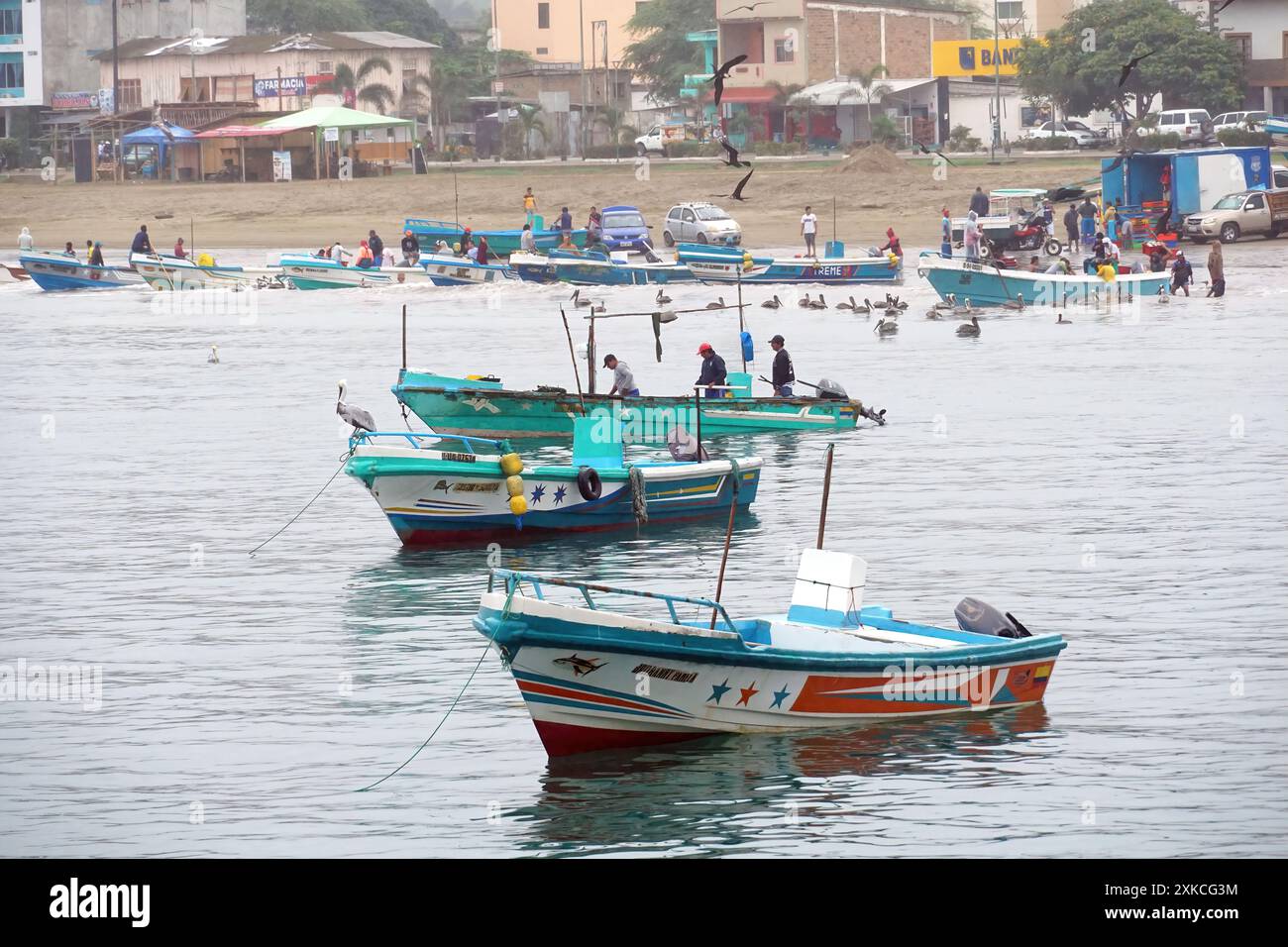 Local fishing boats, Puerto López, fishing village, Manabí Province ...