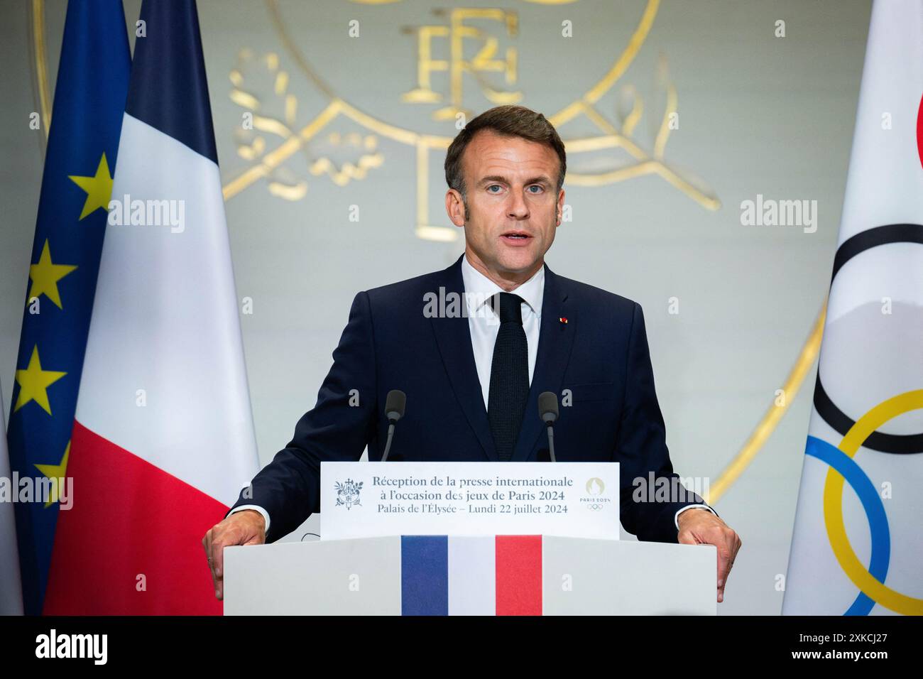 Paris, France. 22nd July, 2024. French President Emmanuel Macron ...
