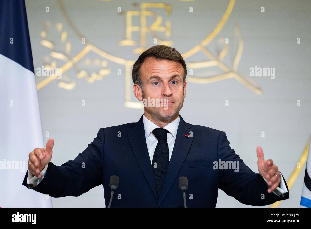 Paris, France. 22nd July, 2024. French President Emmanuel Macron ...