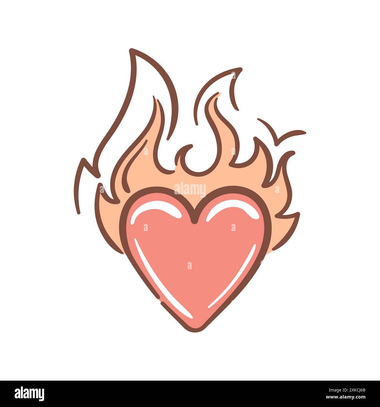 Shining heart on fire. Vector illustration in 2000s style. Flame ...
