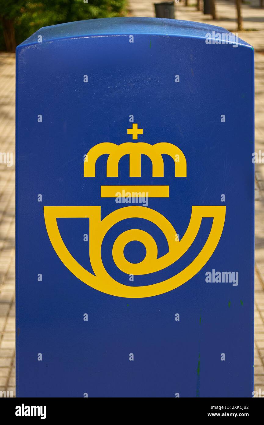 Viladecasn, SPAIN - JULY 22, 2024: Image of a blue postal mailbox ...