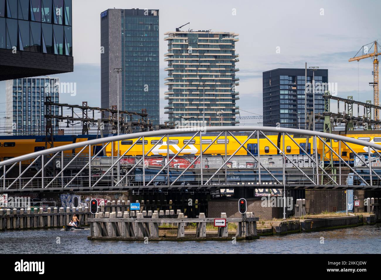 Railroad bridge, line directly at Amsterdam Centraal station, crosses ...