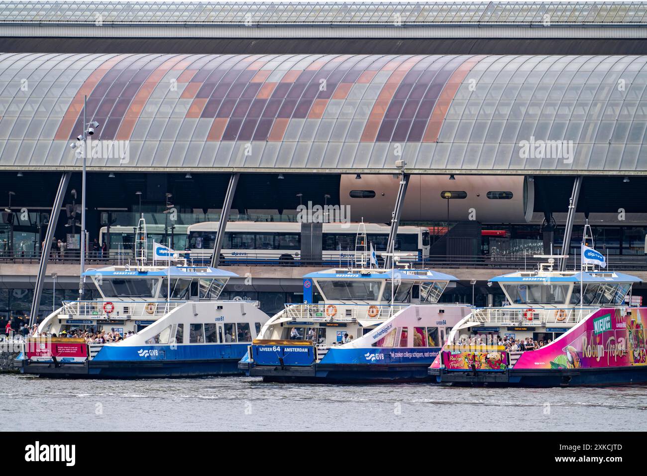 GVB ferries for pedestrians and cyclists across the river Ij, to ...