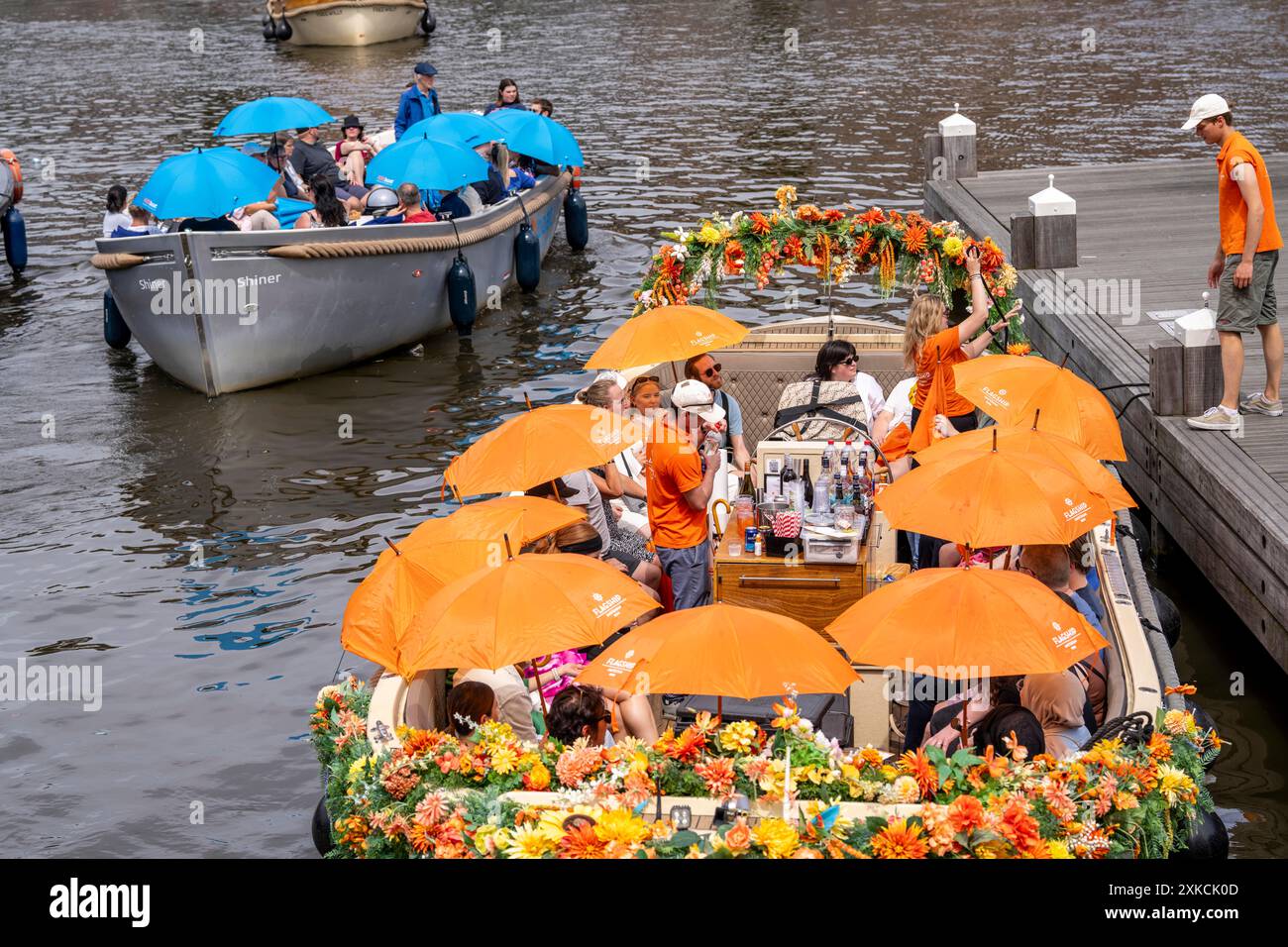 Canal cruise, with flagship organizer, canal boats decorated with ...