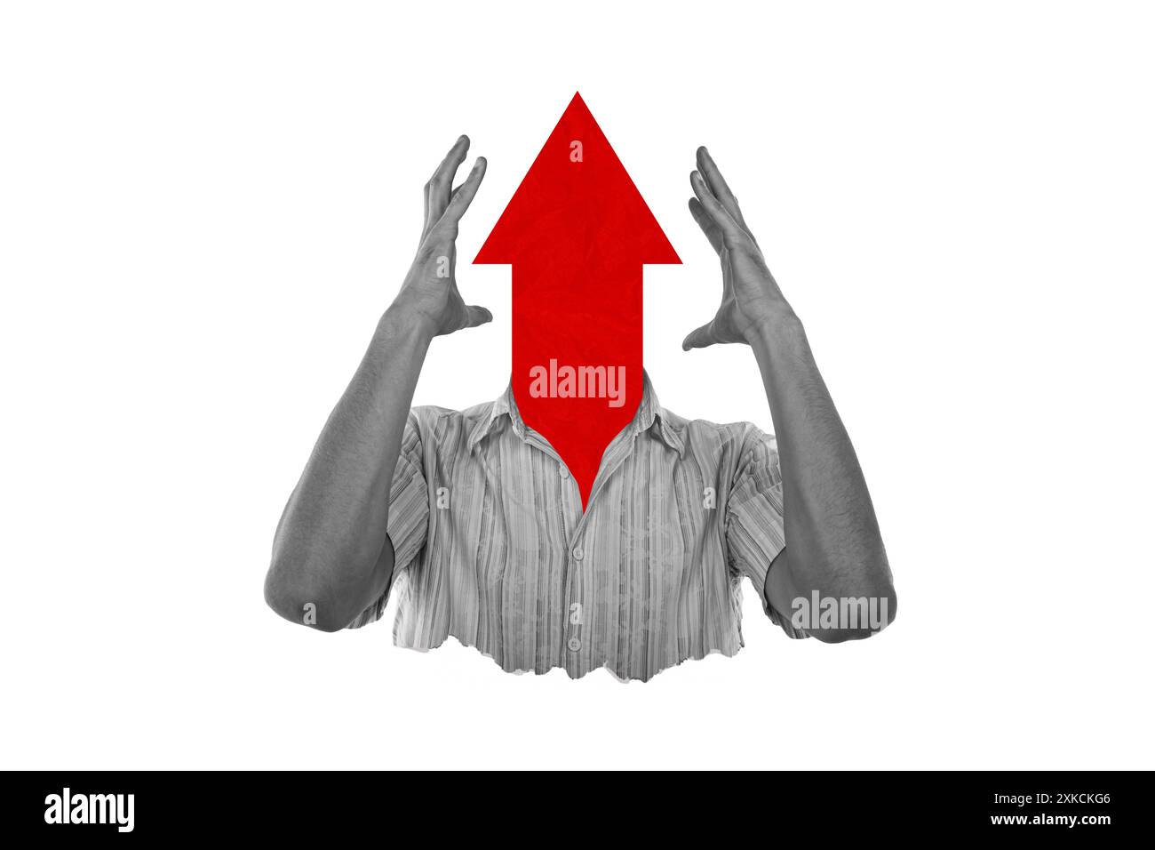 Creative collage headless man progress arrow pointer shocked reaction ...