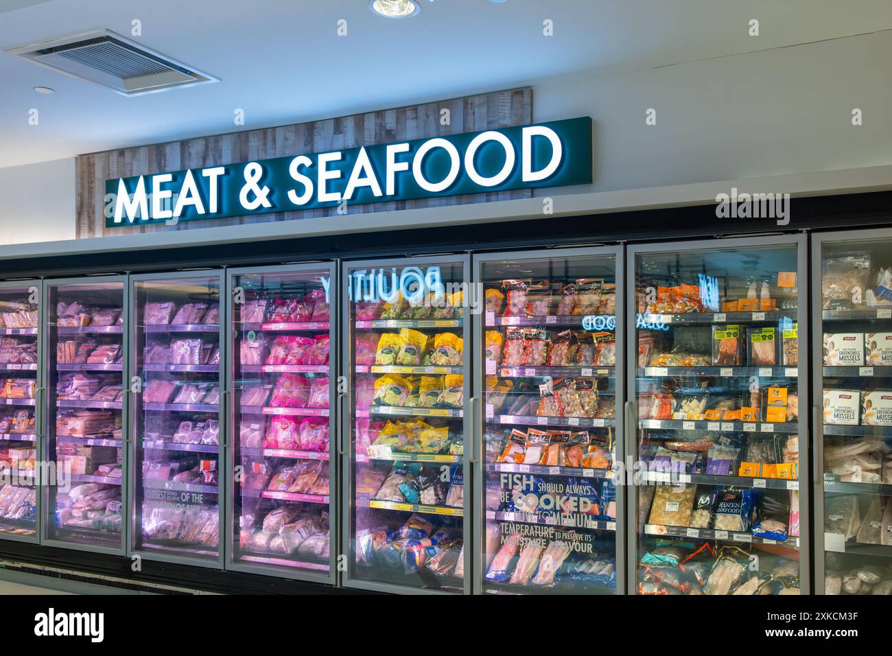 Kuala Lumpur, Malaysia - June 06 2024: Refrigerated meat and seafood ...