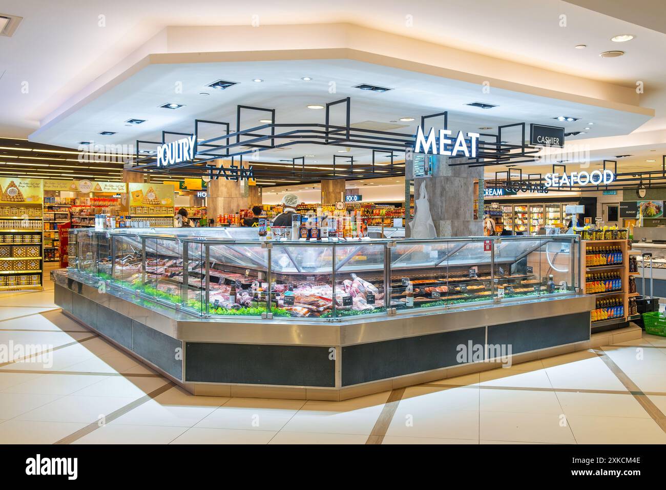 Kuala Lumpur, Malaysia - June 06 2024: Grocery store section with meat ...
