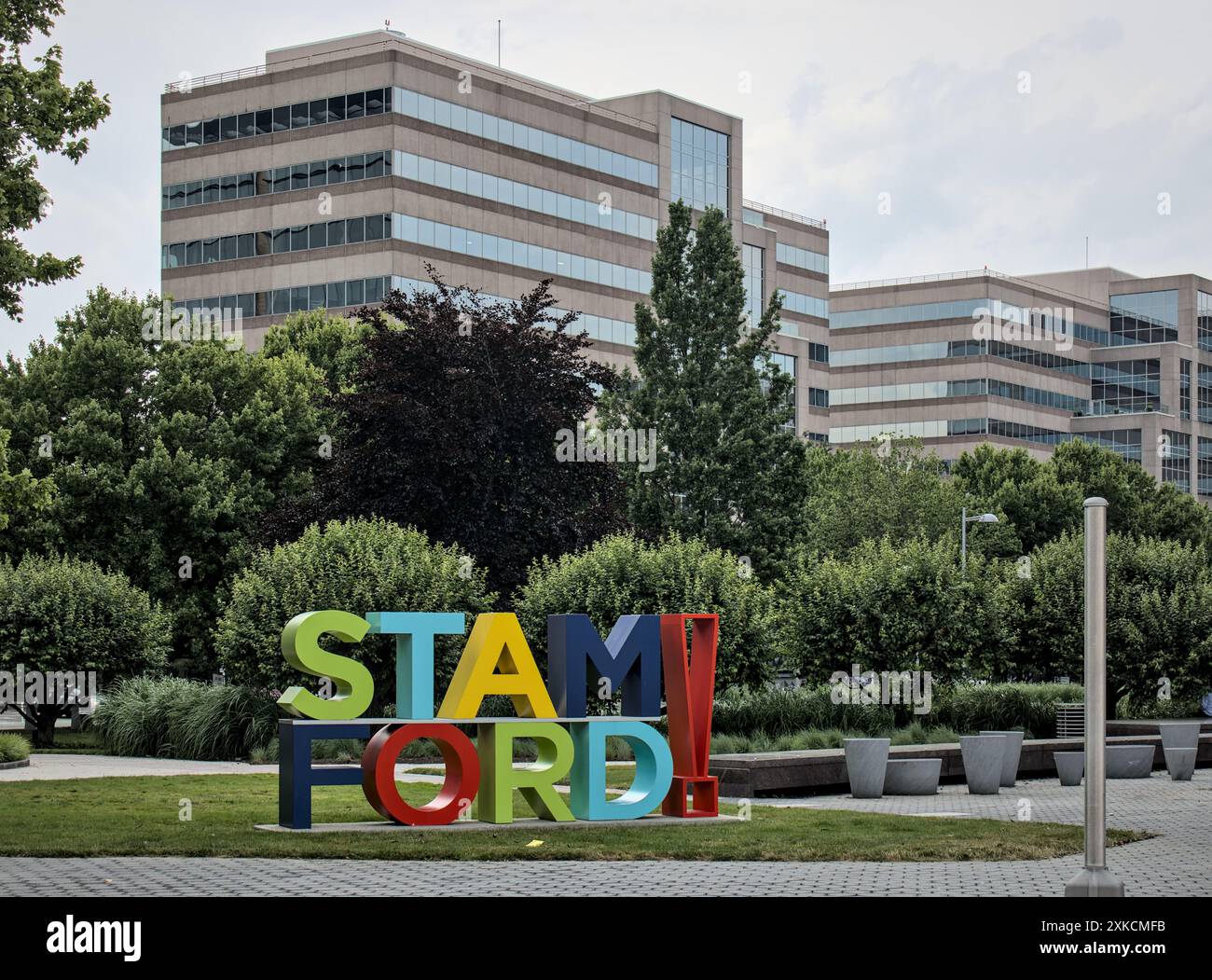 Stamford, CT - June 23, 2024: Colorful 3D STAMFORD sign in a public ...