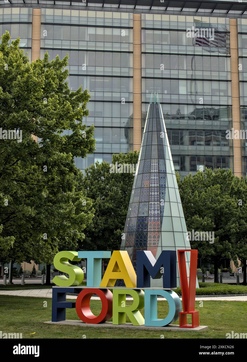 Stamford, CT - June 23, 2024: Colorful 3D STAMFORD sign in a public ...