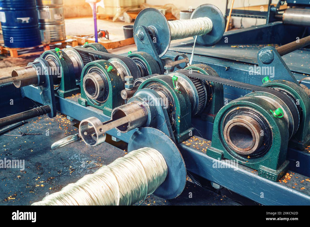 Large industrial machine with metal shafts and plates. Coils for ...