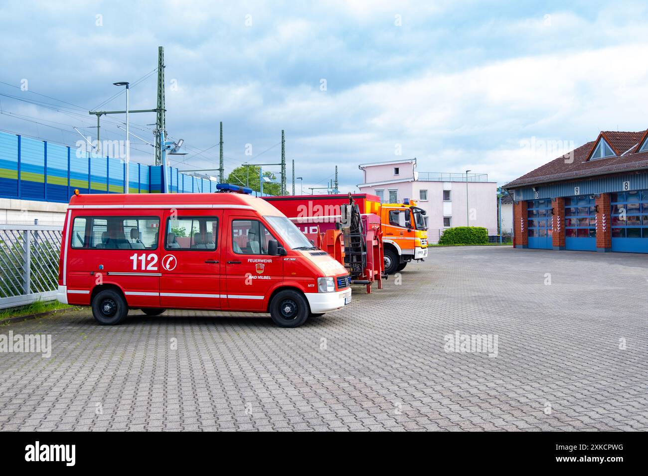 fire station building with red fire truck's, 112 voluntary fire brigade ...
