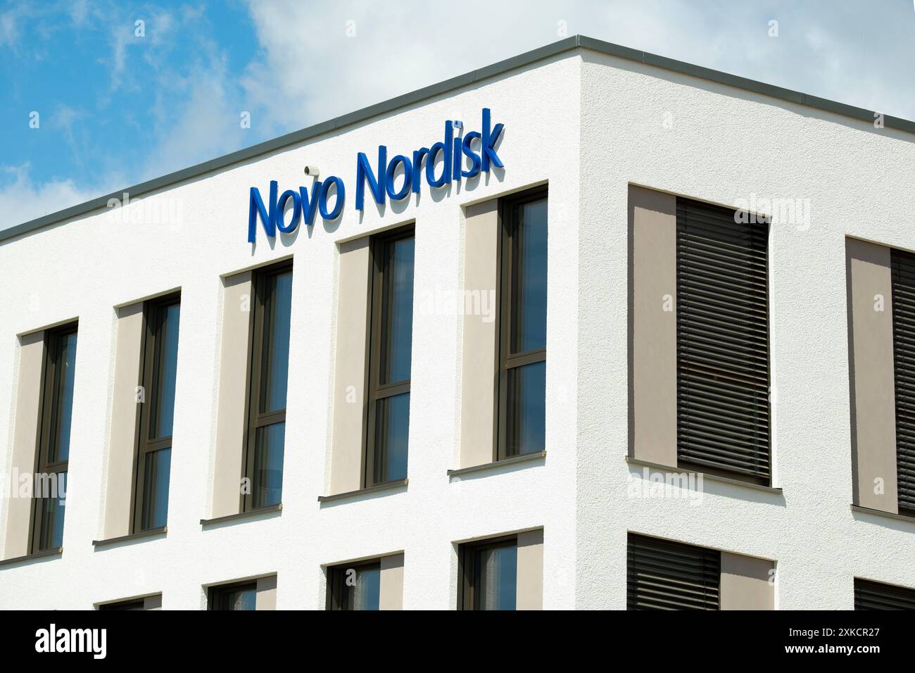 Novo Nordisk advertising logo on facade building, Danish pharmaceutical ...