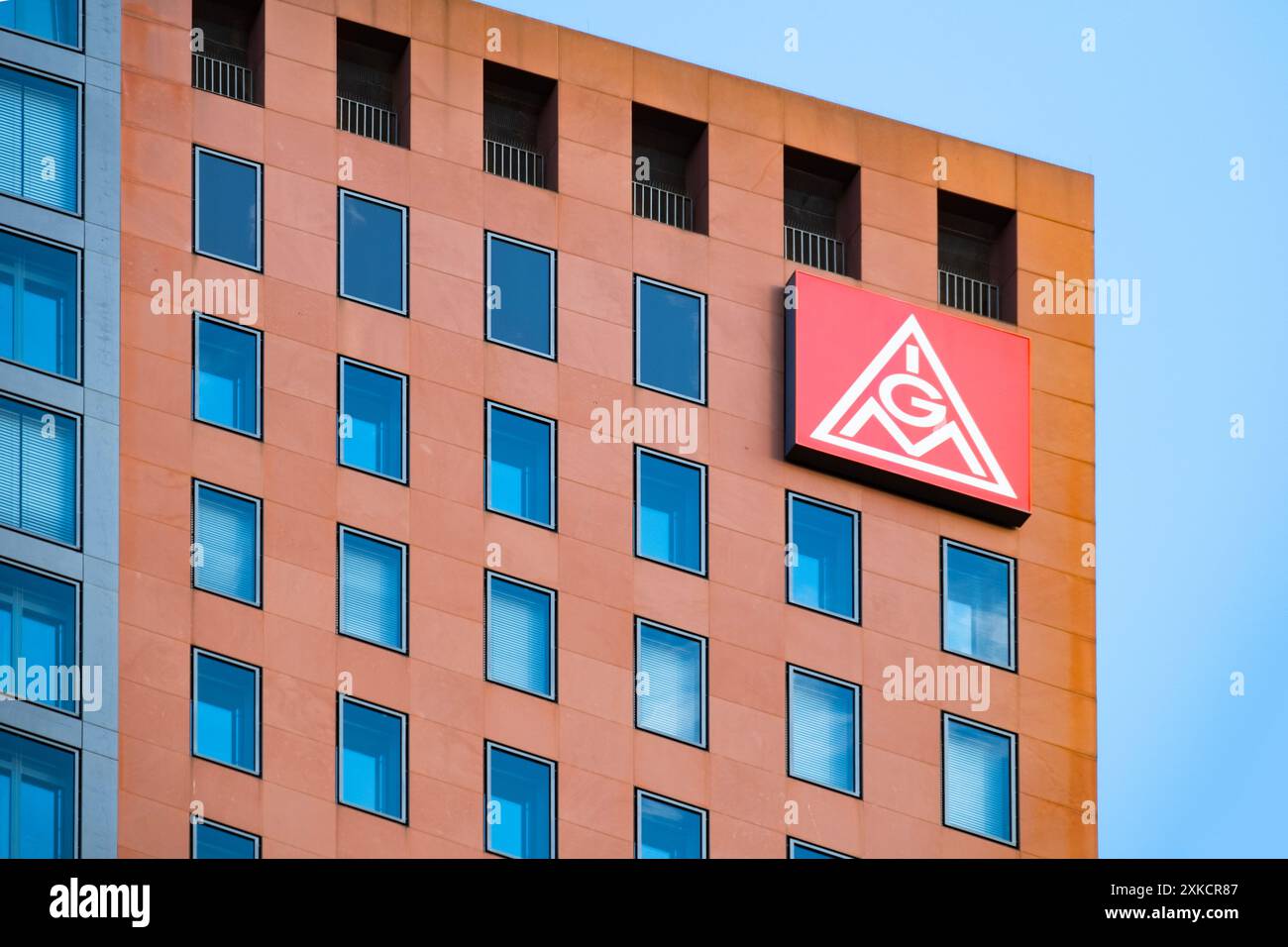 Red IGM sign IG Metall logo, German dominant metalworkers union on ...