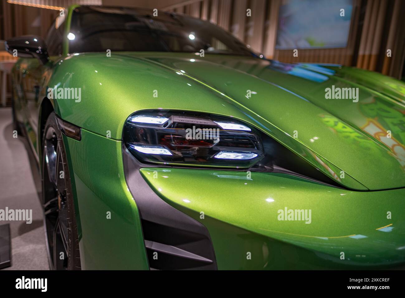 new green Porsche Taycan Turbo S battery-electric sports Car ...