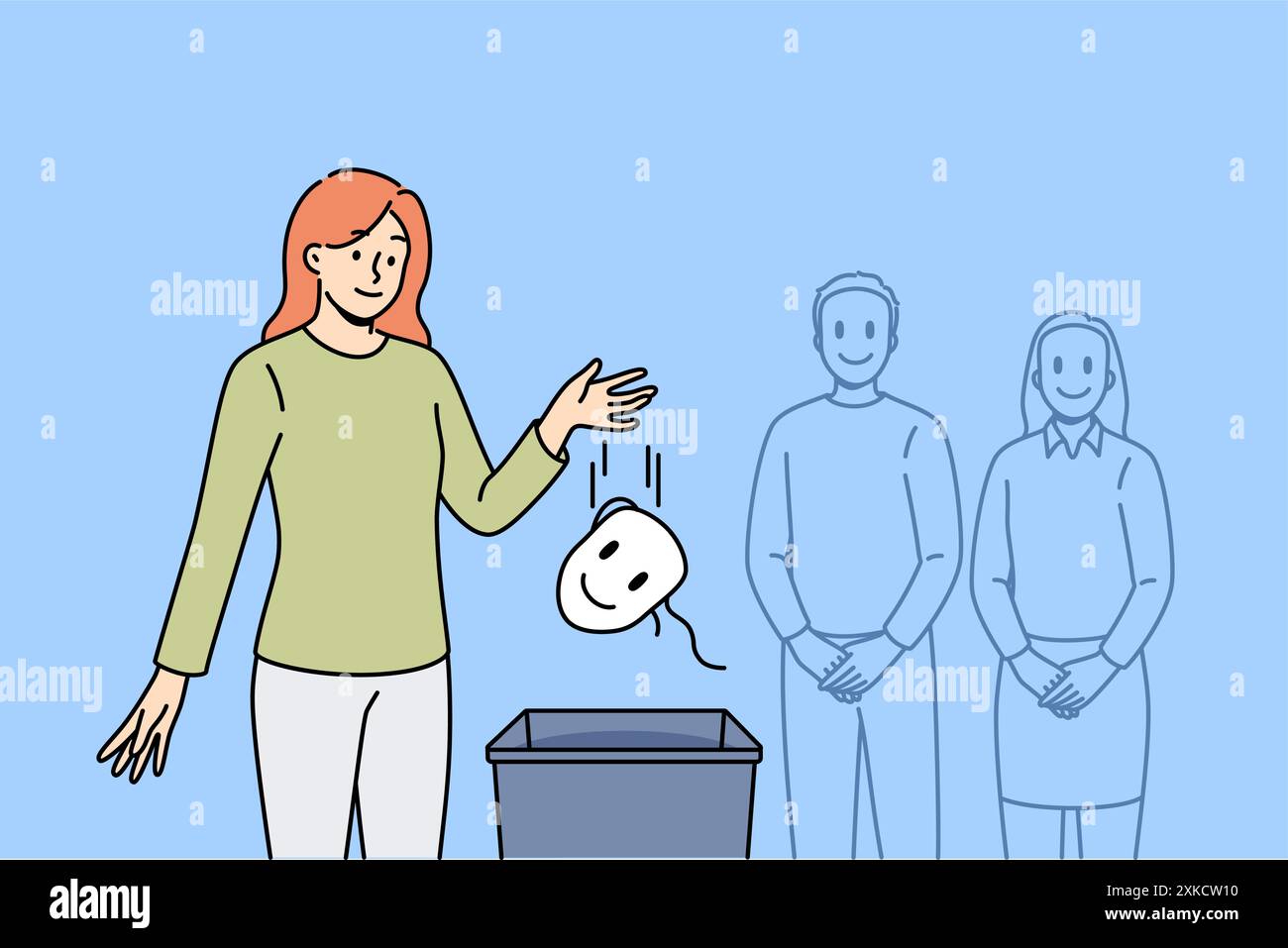 Woman takes care of own personality and throws mask that hides mood and ...