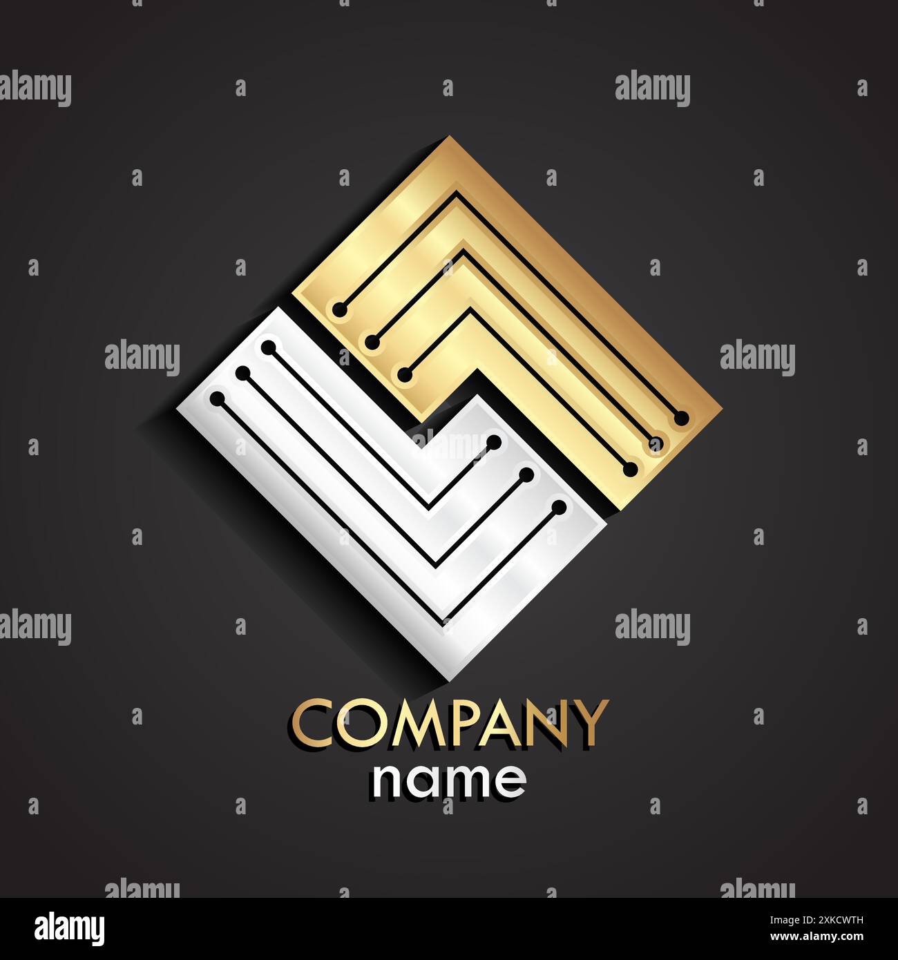 3d gold silver microchip logo, modern technology theme vector Stock ...