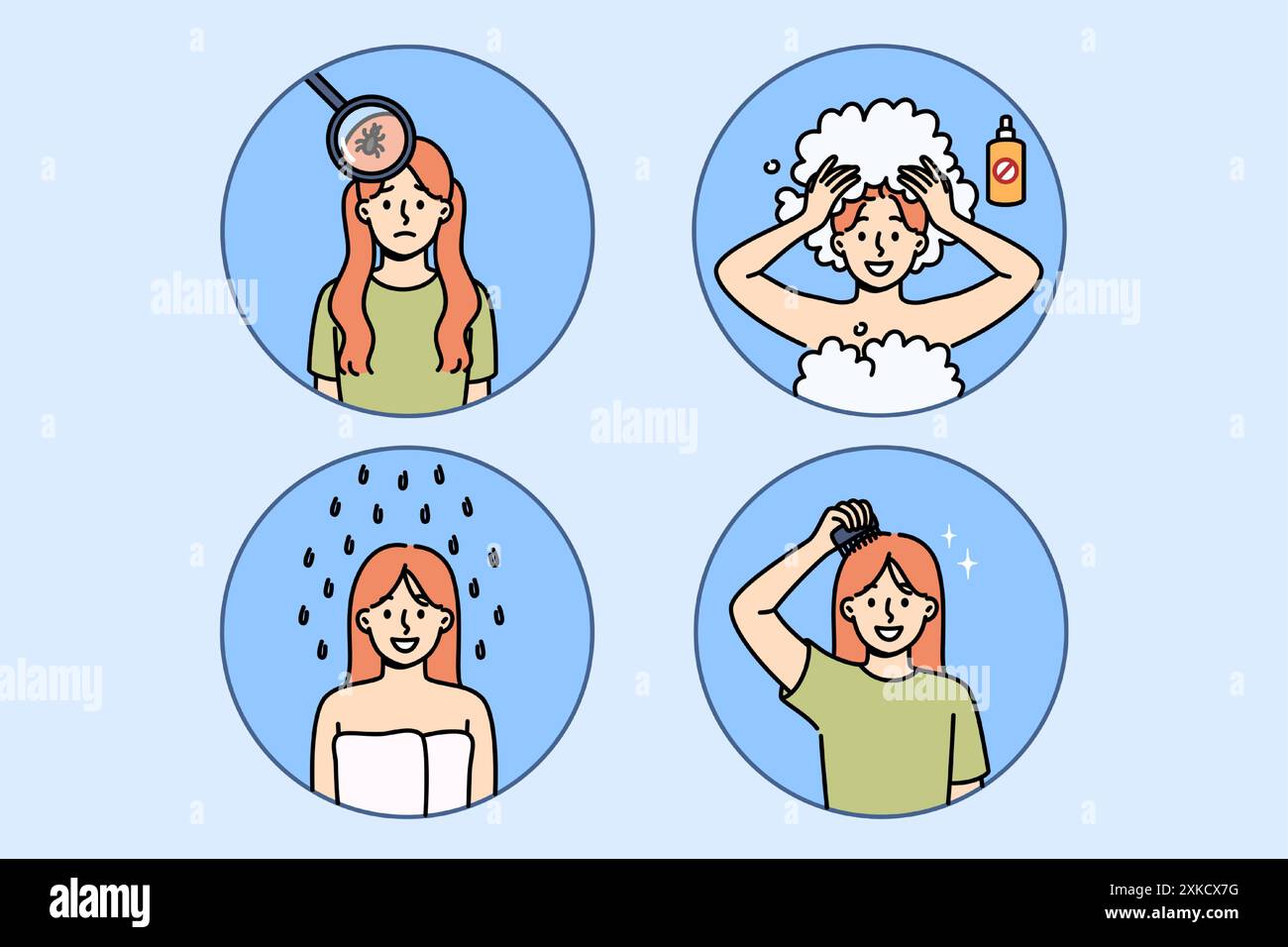Girl with lice in hair uses medicated shampoo while showering to get ...