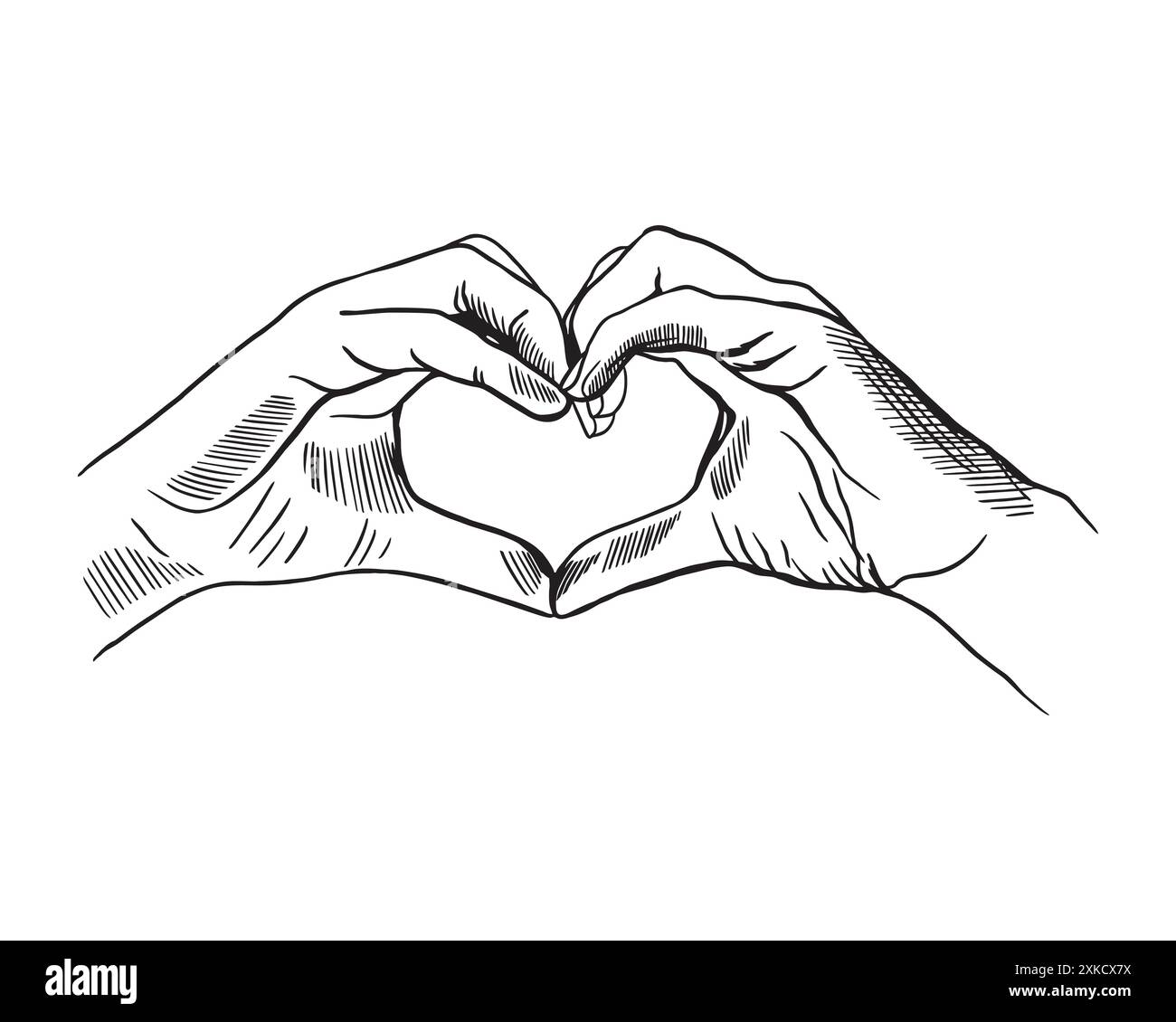 Human hands showing heart gesture. Hand drawn vector illustration in ...