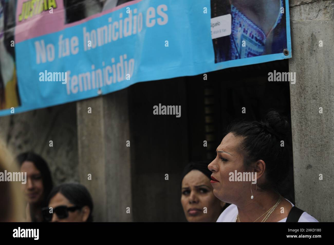 Mexico City, Mexico. 21st July, 2024. Activist Kenia Cuevas speaks ...