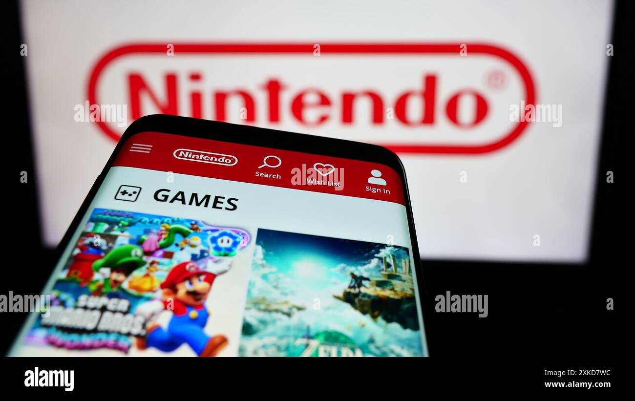 Smartphone with website of Japanese video game company Nintendo Co. Ltd ...