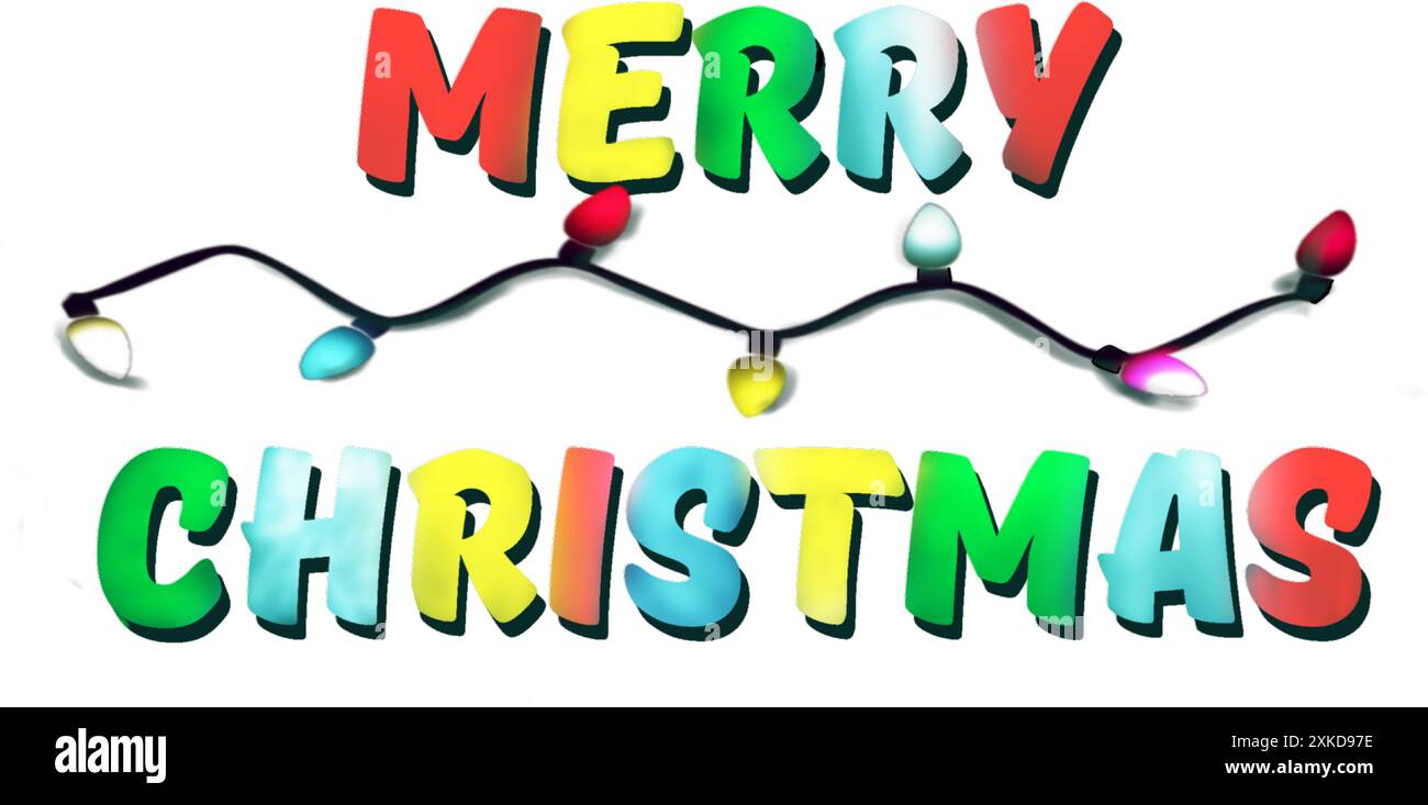 Merry Christmas with row of Christmas lights - written word - colorful ...