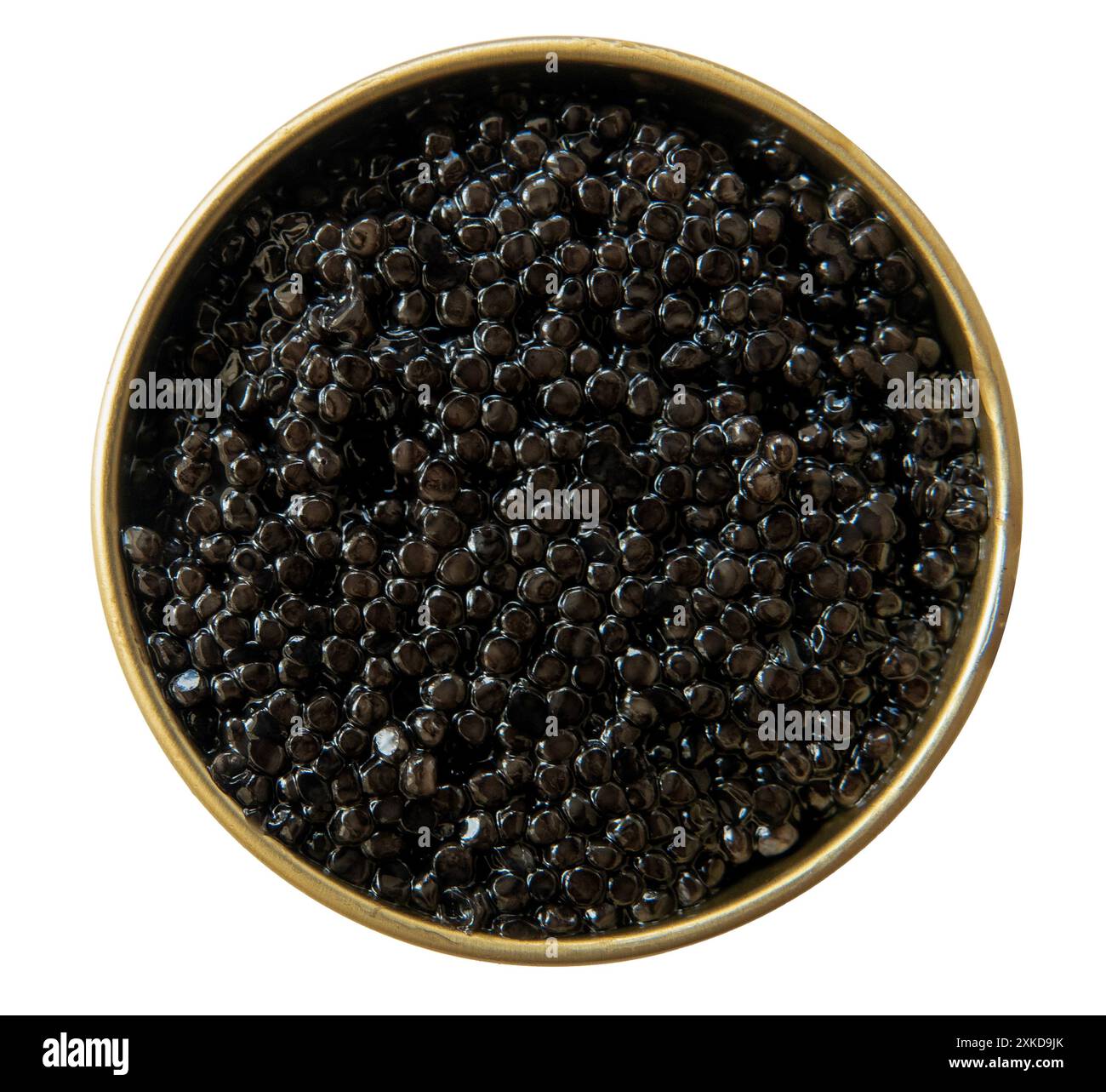 Black caviar in an open tin can on white background. Top view. Gourmet ...