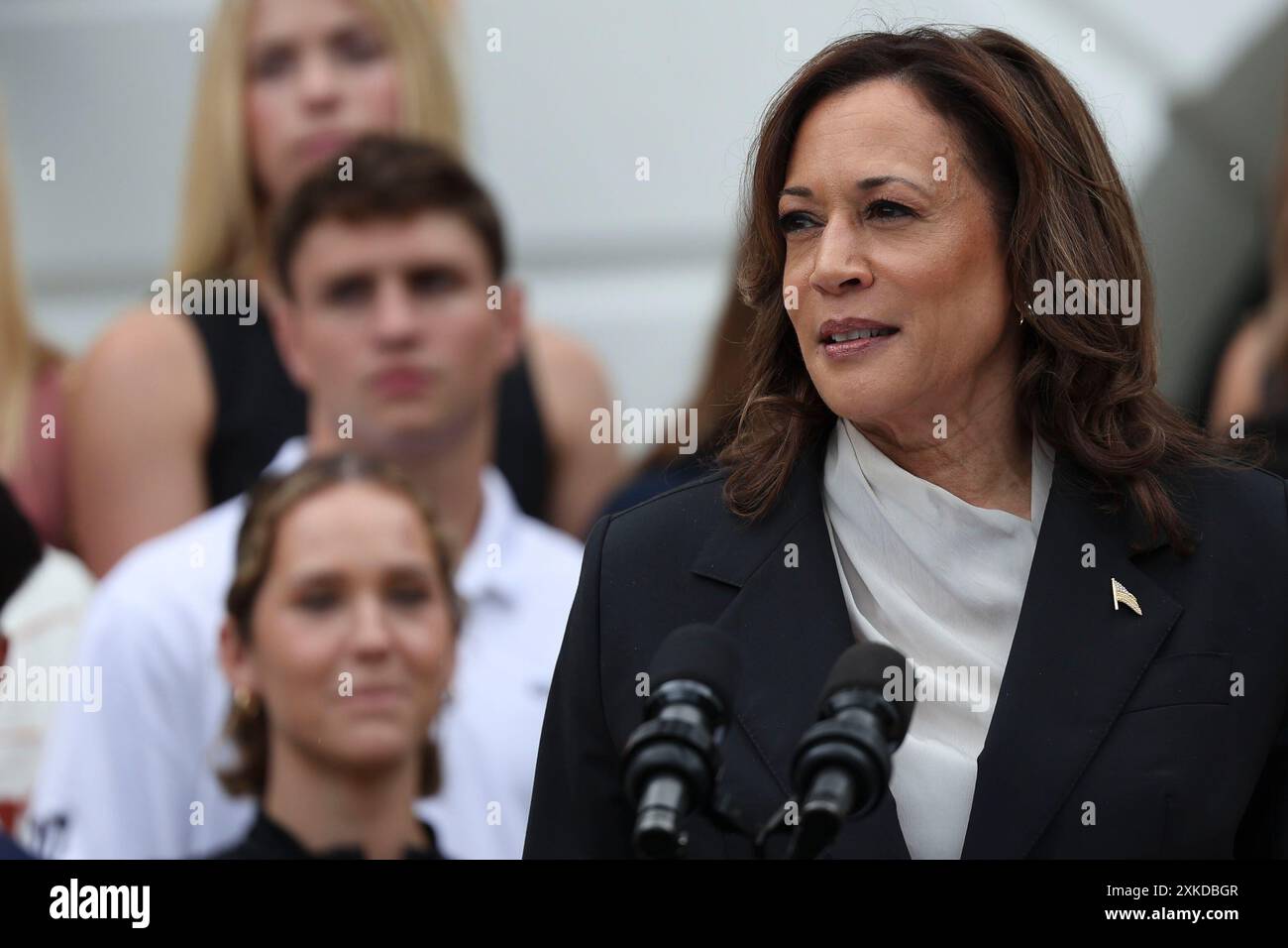 United States Vice President Kamala Harris makes remarks during an ...