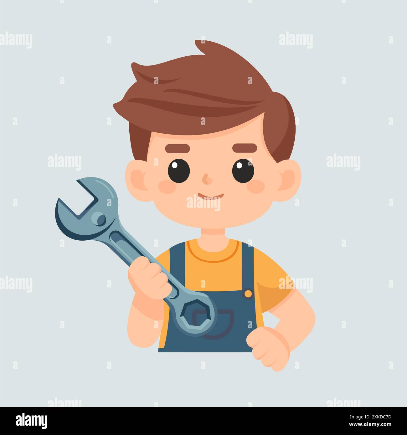 cute cartoon boy repairman with wrench. vector illustration Stock ...