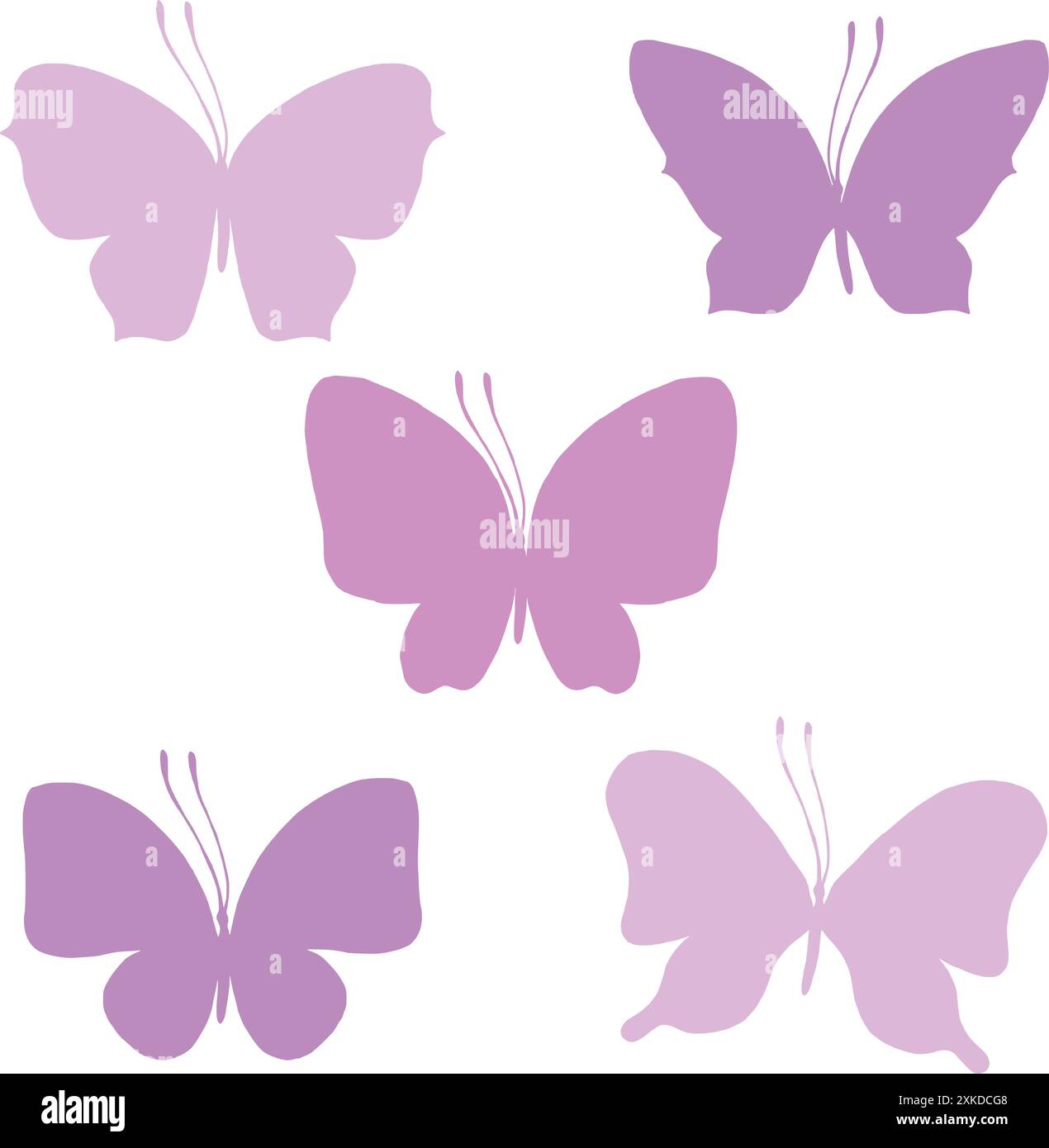 Butterflies with wings and antennae in pink and lilac colors. Delicate ...