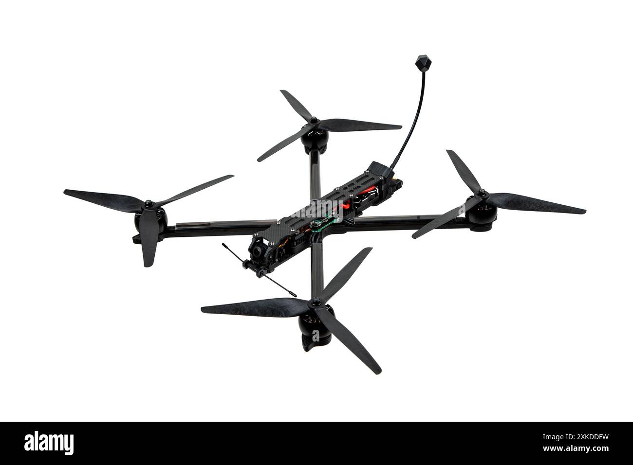 Modern FPV drone on a white background. Four-engine aircraft on the ...