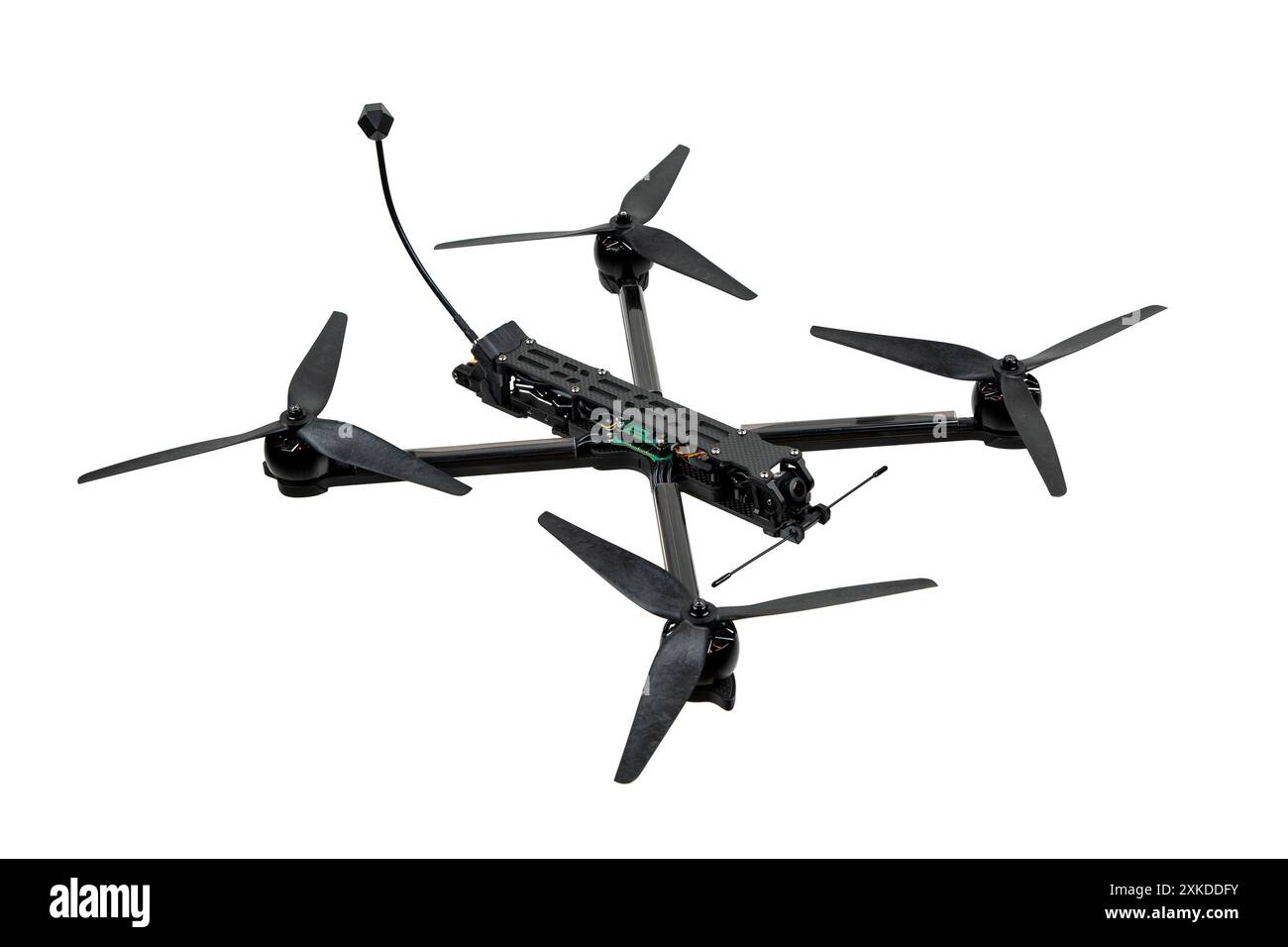 Modern FPV drone on a white background. Four-engine aircraft on the ...