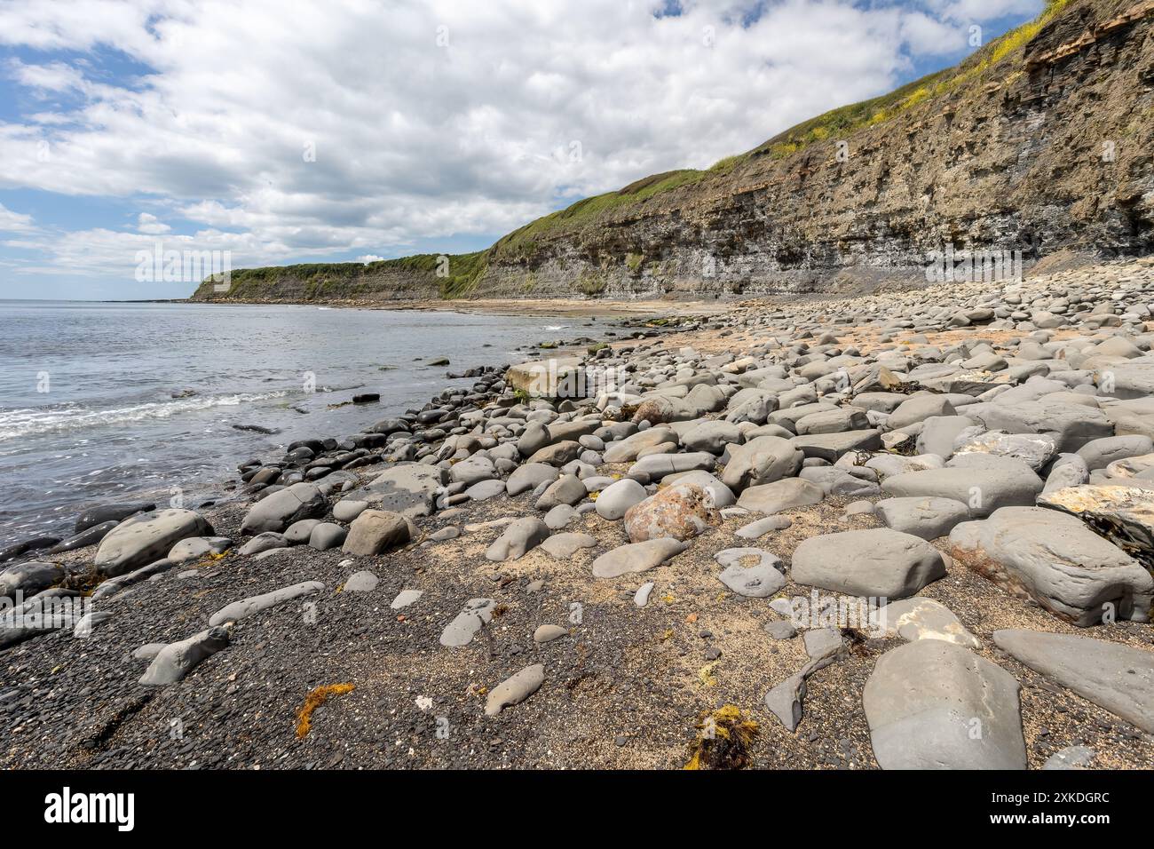 Sea views looking out to sea from Kimmeridge Bay beach. Various rock ...
