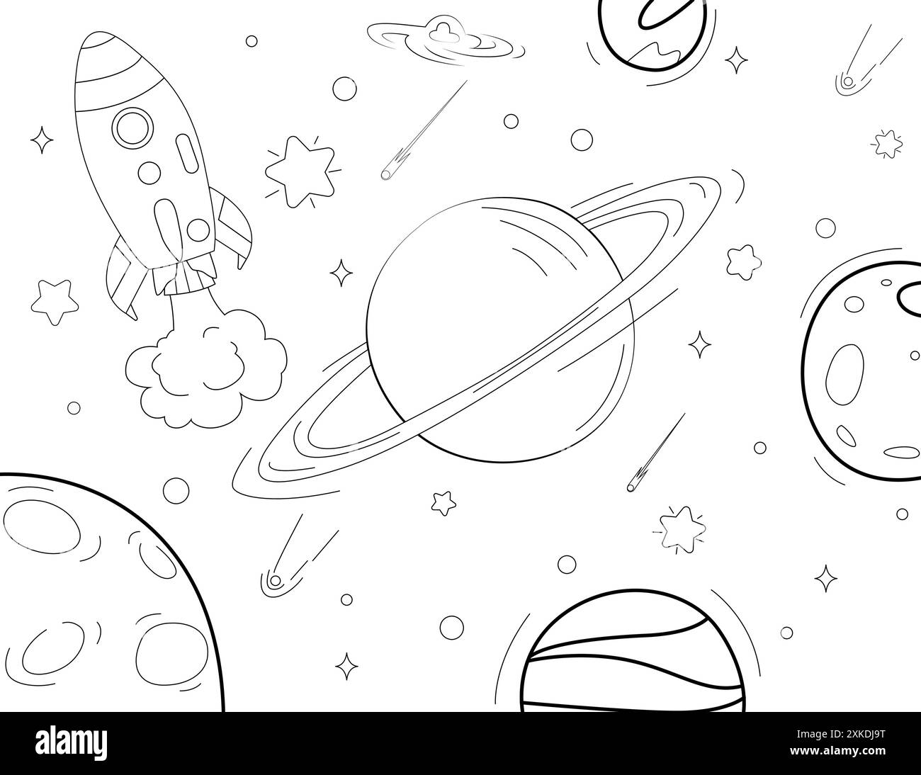 A vector illustration of Outer Space Outline Coloring Page Stock Vector ...