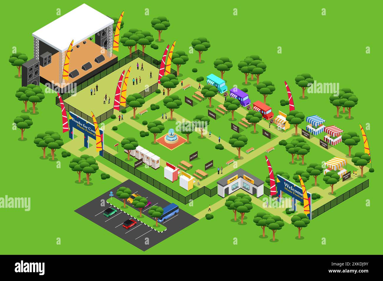 A vector illustration of Concert Music Festival Summer Isometric Map in ...