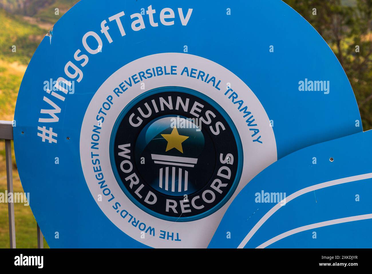 Tatec, Armenia - 03 September 2019: Blue sign upper station Tatev ...
