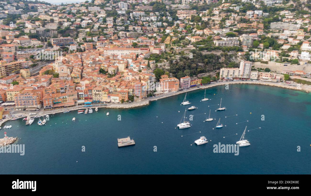 Beautiful panorama of English Promenade in Nice, France. Palm trees ...