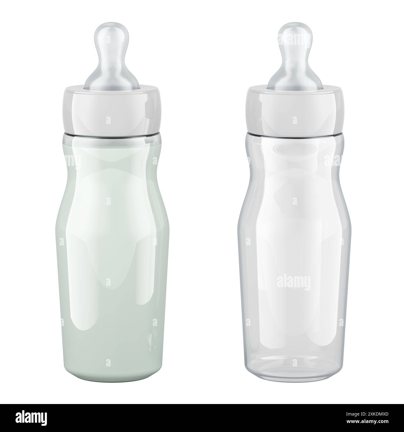 Empty and full baby bottles, 3D rendering isolated on white background ...