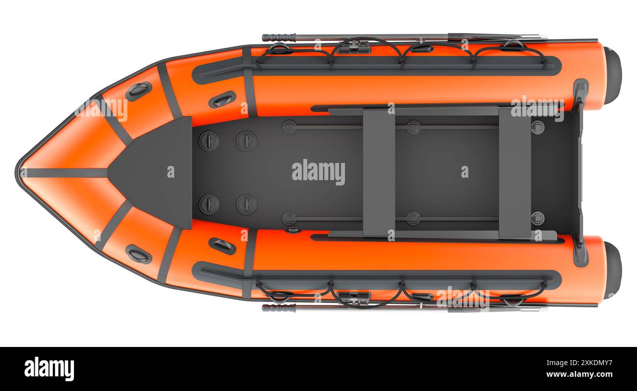 Orange Inflatable Boat, lightweight boat, top view. 3D rendering ...