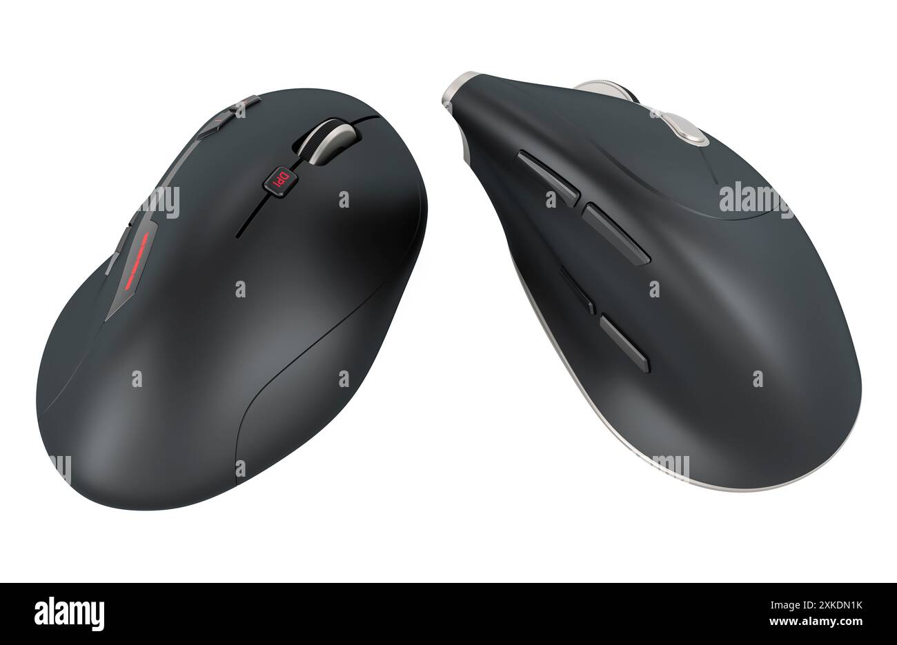Wireless Computer Mouse and Ergonomic Wireless Vertical Computer Mouse. 3D rendering isolated on ...